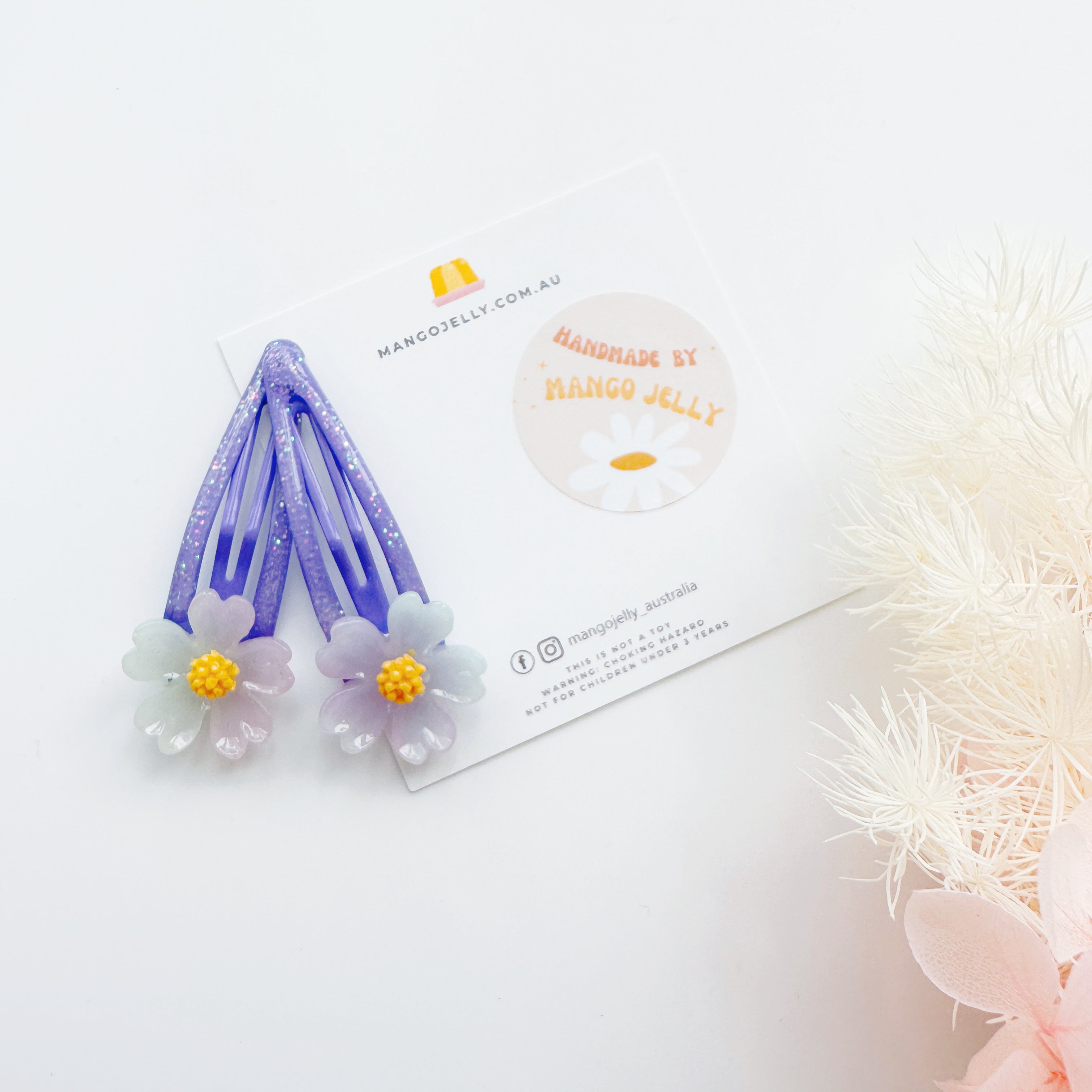Glittery Cherry Blossom Handmade Collection - Snap Clip (Purple Blue ...