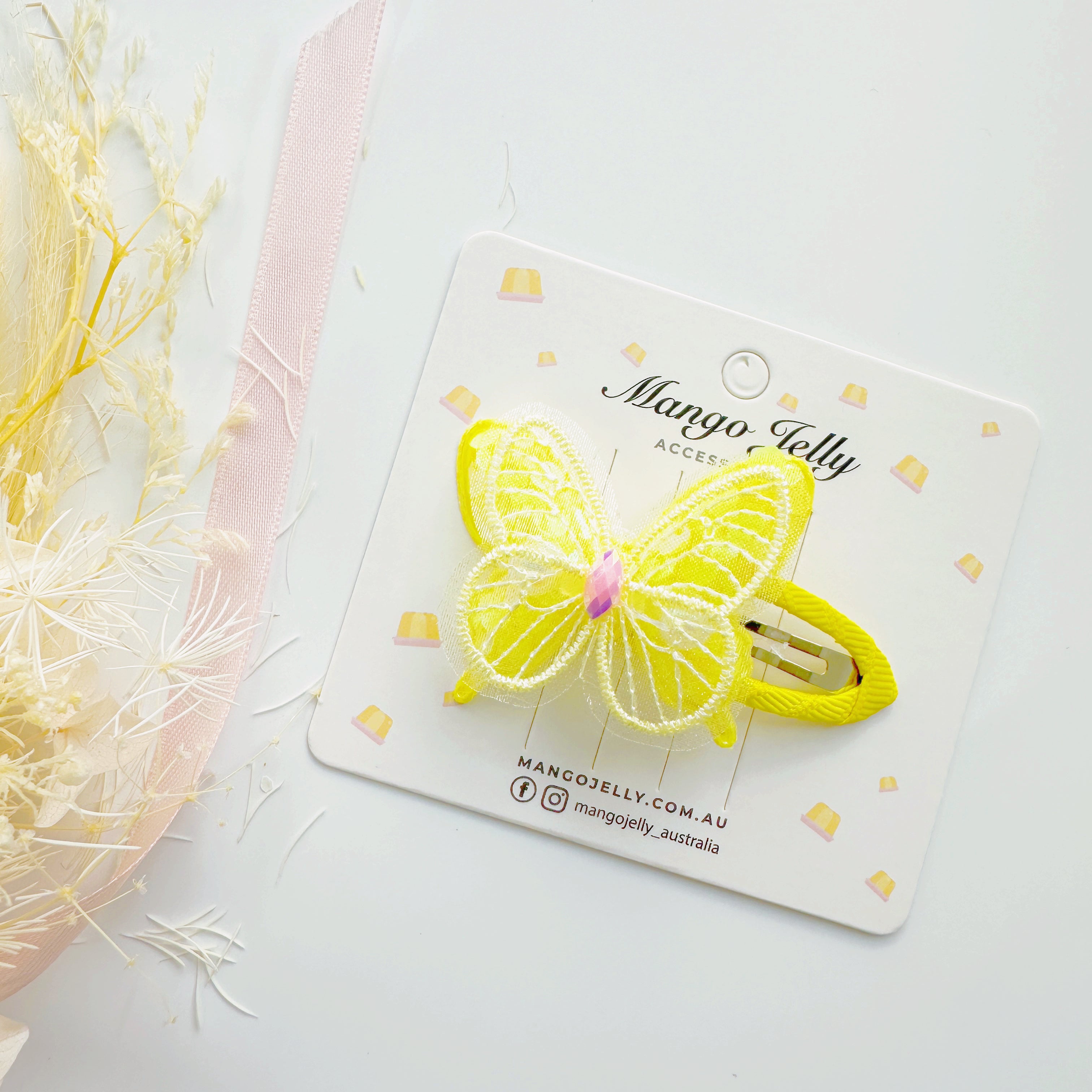 Butterfly kids wrapped snap clips - yellow – MANGO JELLY